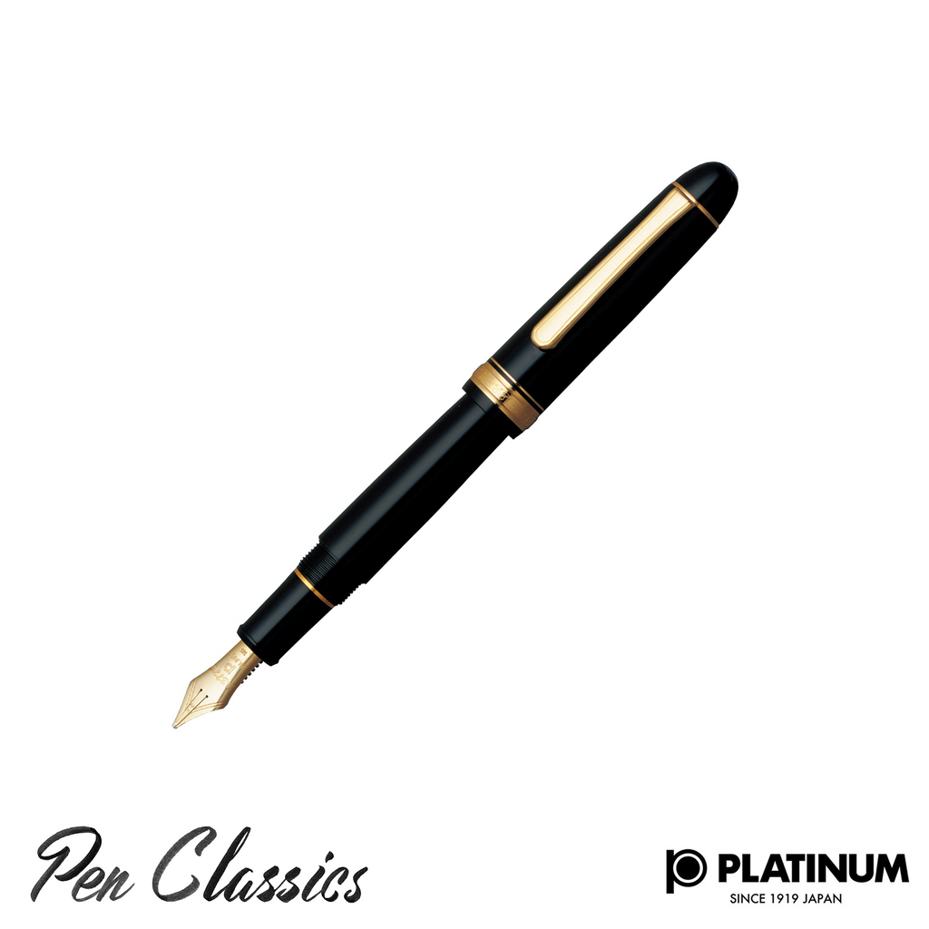Platinum #3776 Century Black with Gold Trim Music Nib – Pen Classics